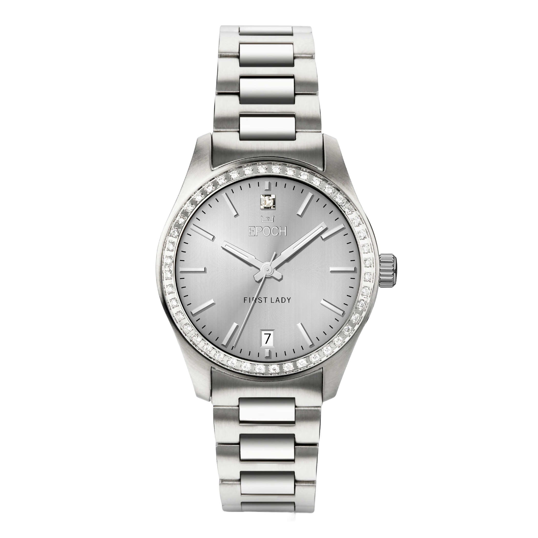 Epoch - First Lady Full Diamond Brushed Silver – Watches of Scandinavia
